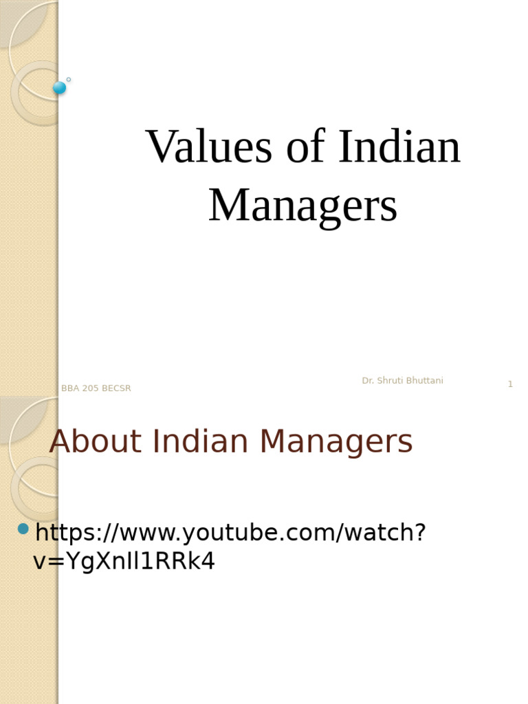 Values of Indian Managers Explained | PDF | Psychology | Social Psychology