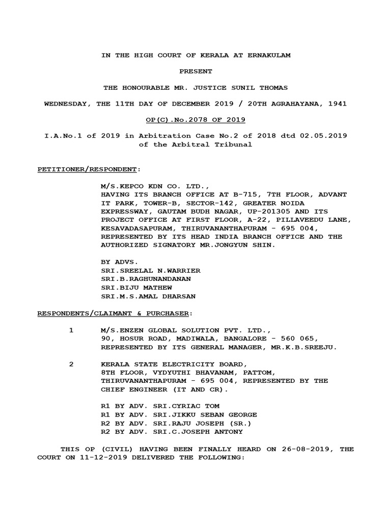 Kepco KDN v. Enzen Global Solution | PDF | Arbitration | Loans