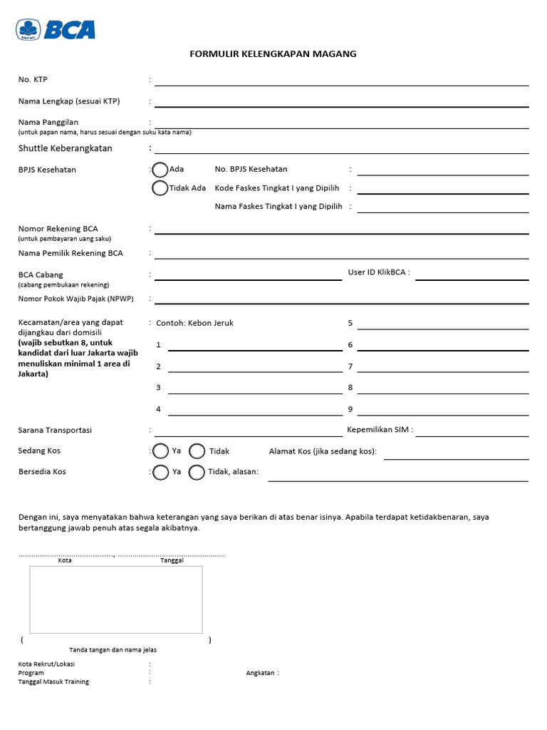 Formulir Kelengkapan Magang (Fillable Form) | PDF