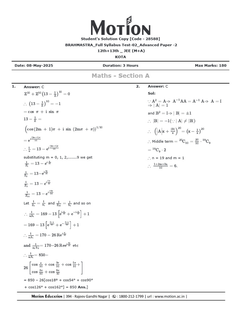 BTS FST-02 Paper - 2 Advanced Solution | PDF | Mathematics | Mathematical Analysis