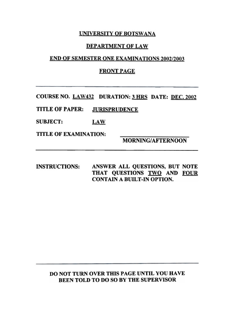 Jurisprudence Exam Paper - Law 432 | PDF