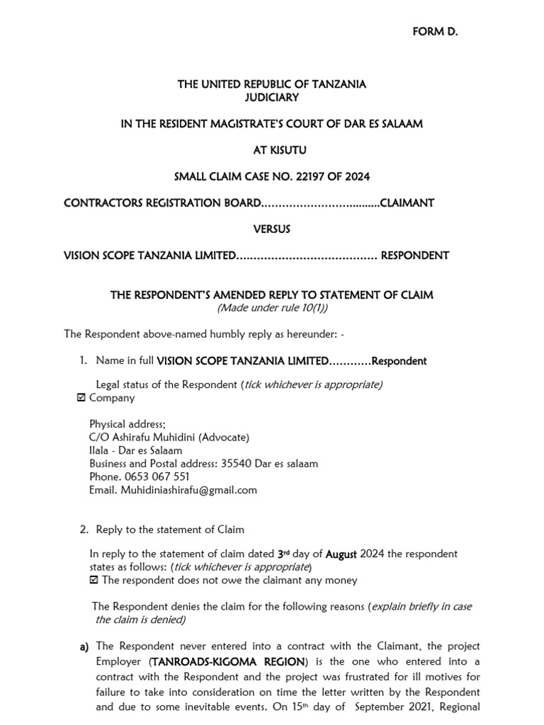 AMENDED REPLY FORM D. VISION SCOPE T LTD - Compressed | PDF | Justice ...