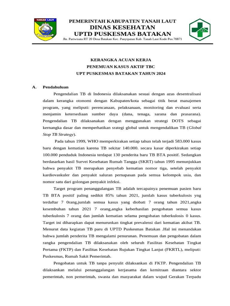 Penemuan Kasus Aktif TBC 2024 Batakan | PDF