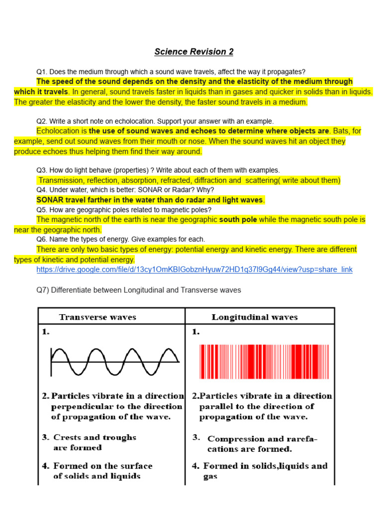 Science Revision 2 ANSWER KEY | PDF