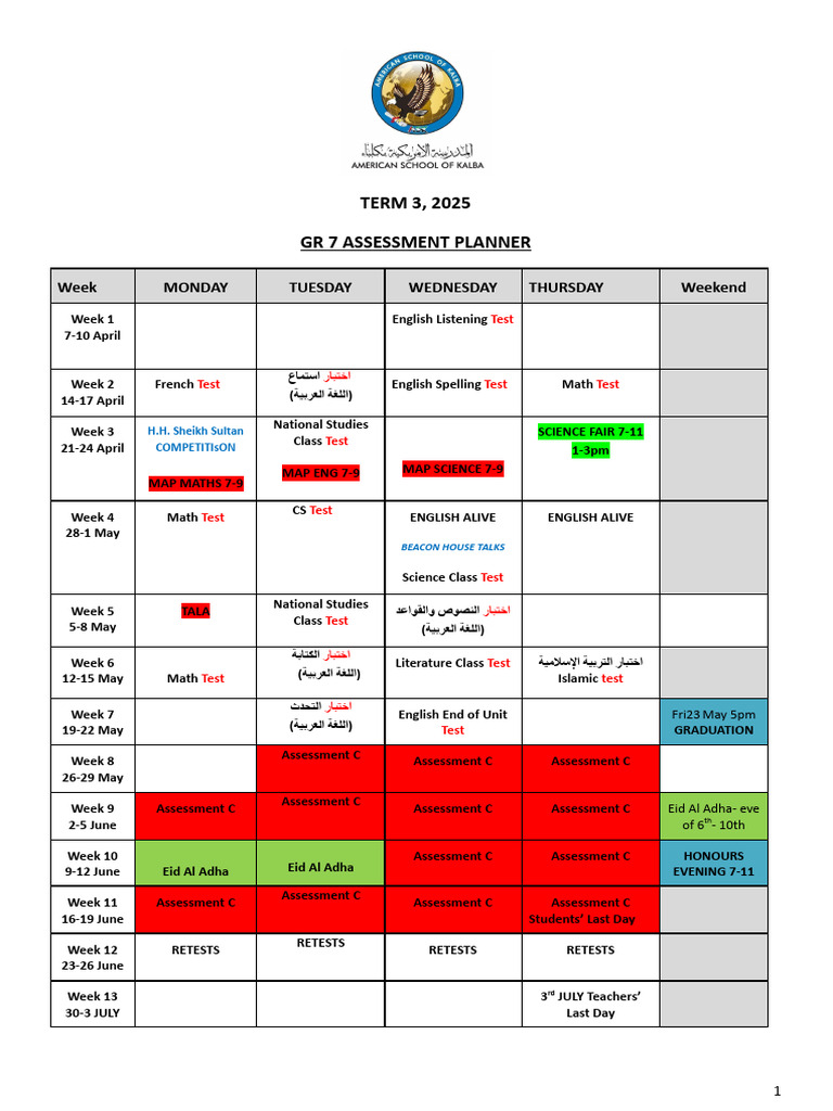 Grade 7 Assessment Schedule 2025 | PDF