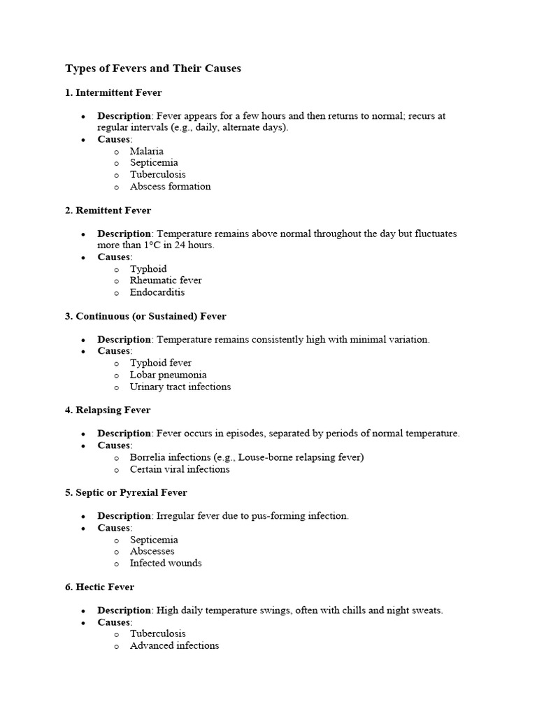 Types of Fevers and Their Causes | PDF