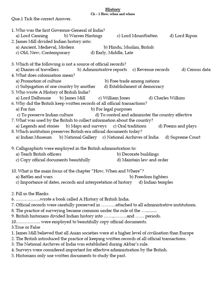 Ch-1 History Bookwork Class 8th | PDF | British Raj