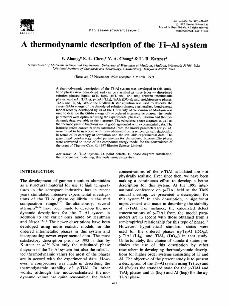 Thermodynamic Model of Ti-Al System | PDF | Phase (Matter) | Chemical ...