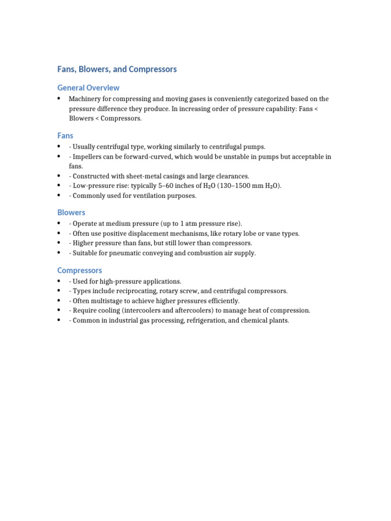 Fans_Blowers_Compressors_Summary | PDF