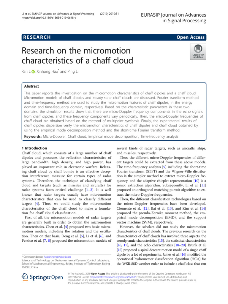 Micromotion Analysis of Chaff Clouds | PDF | Radar | Antenna (Radio)