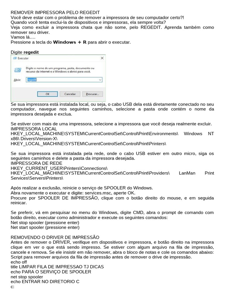 Remoção de Impressora pelo Regedit | PDF | Driver de dispositivo ...