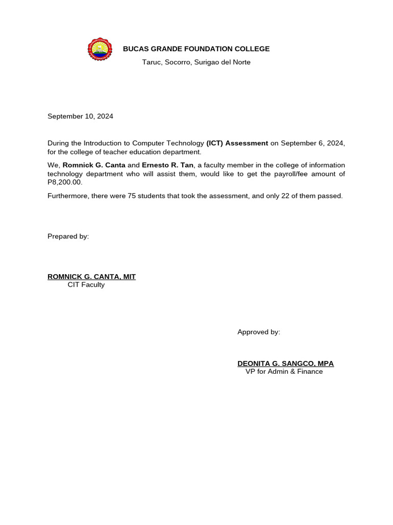 ICT Assessment Request | PDF