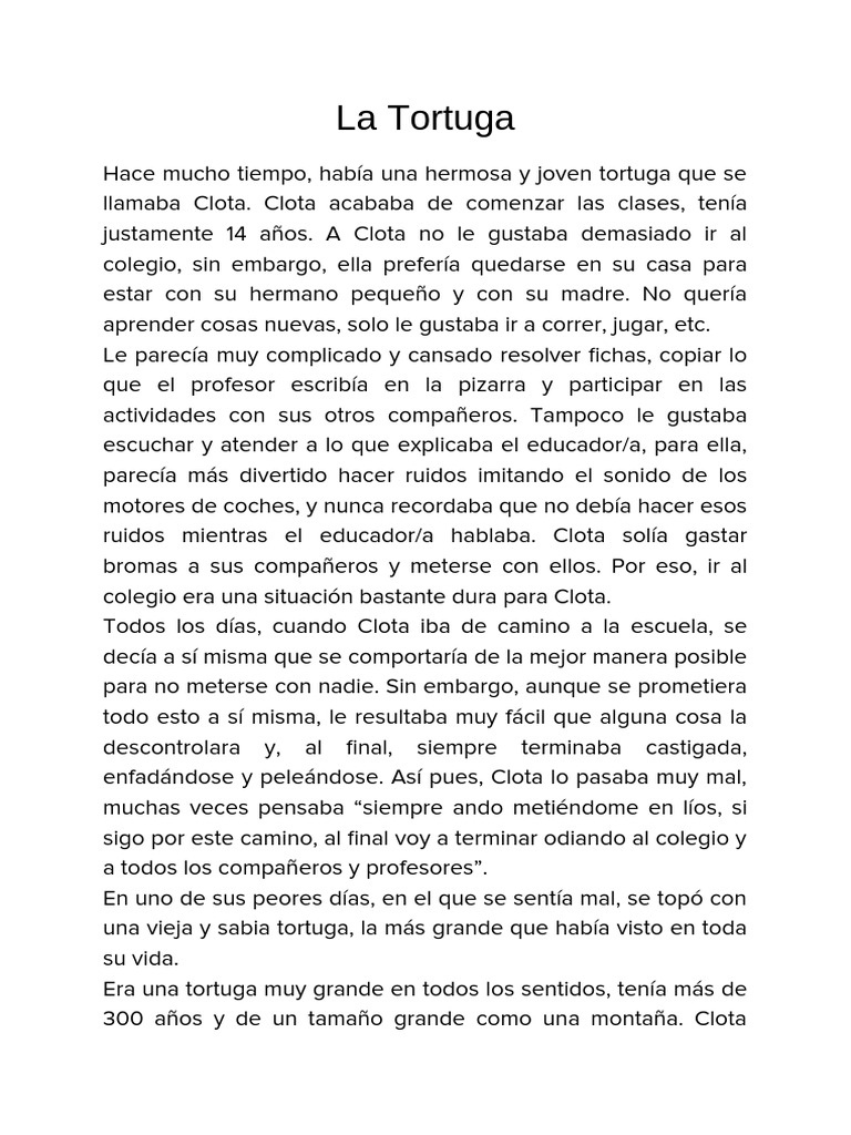 Cuento de La Tortuga | PDF