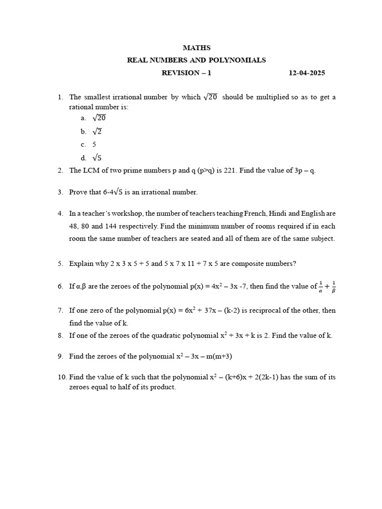 Maths Cbse Class 10 CH1&2 | PDF