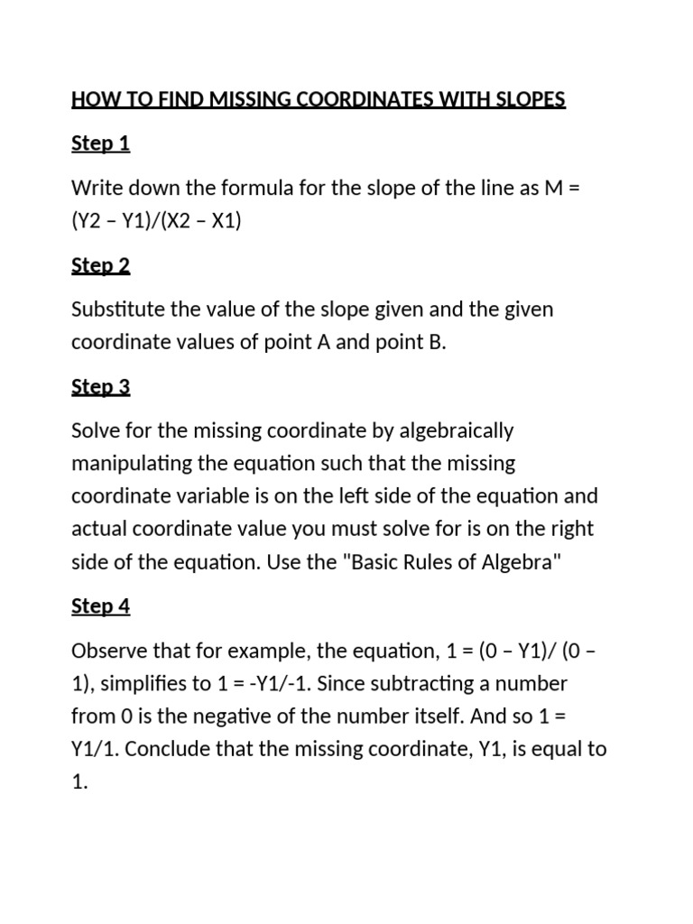 How to Find Missing Coordinates With Slopes | PDF