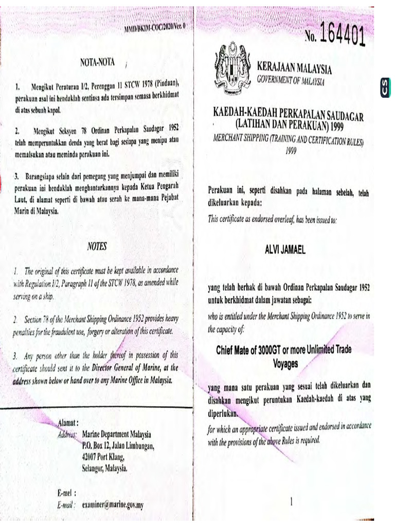 Alvi Jamael Class 2 Coc | PDF