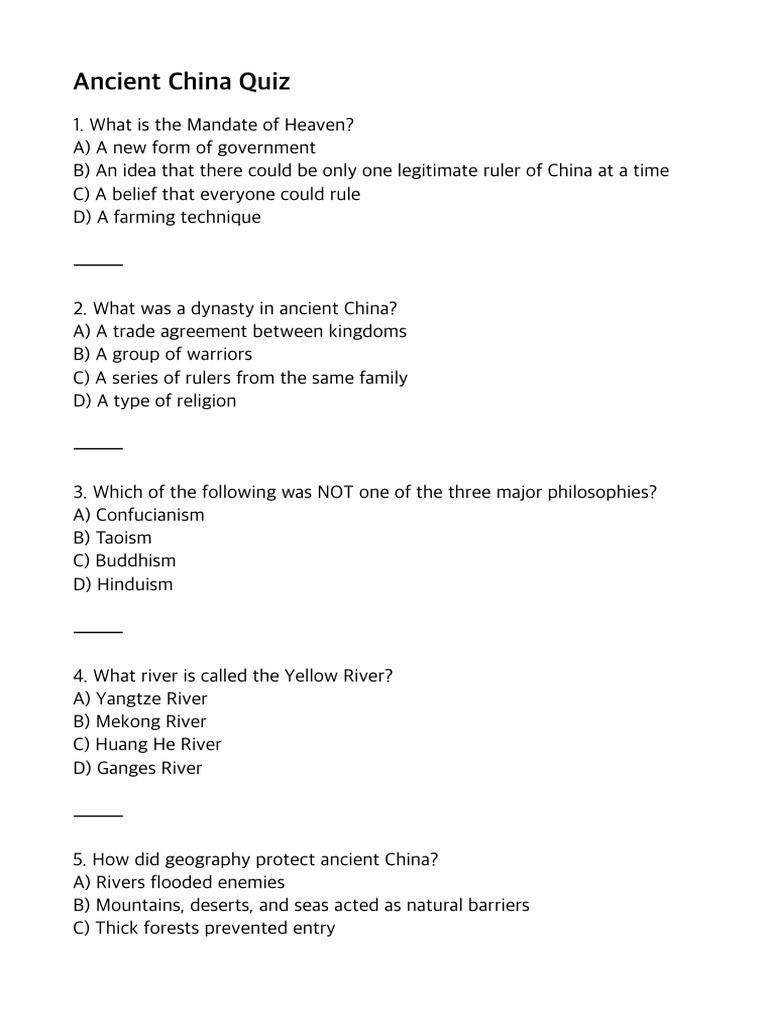 Ancient China Quiz | PDF