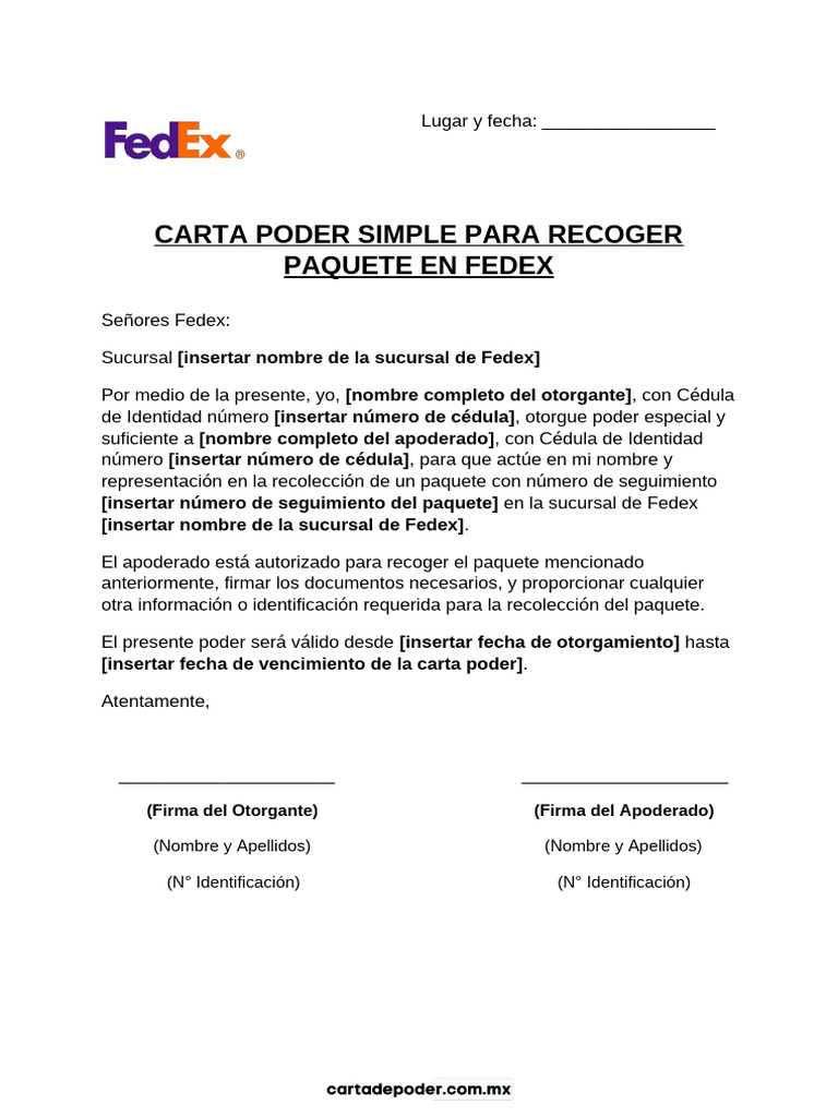 Carta Poder Simple para Recoger Un Paquete en Fedex | PDF