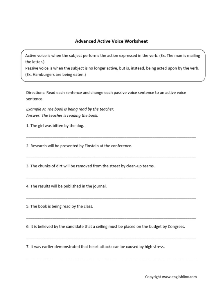 Advanced Active Voice Worksheet | PDF