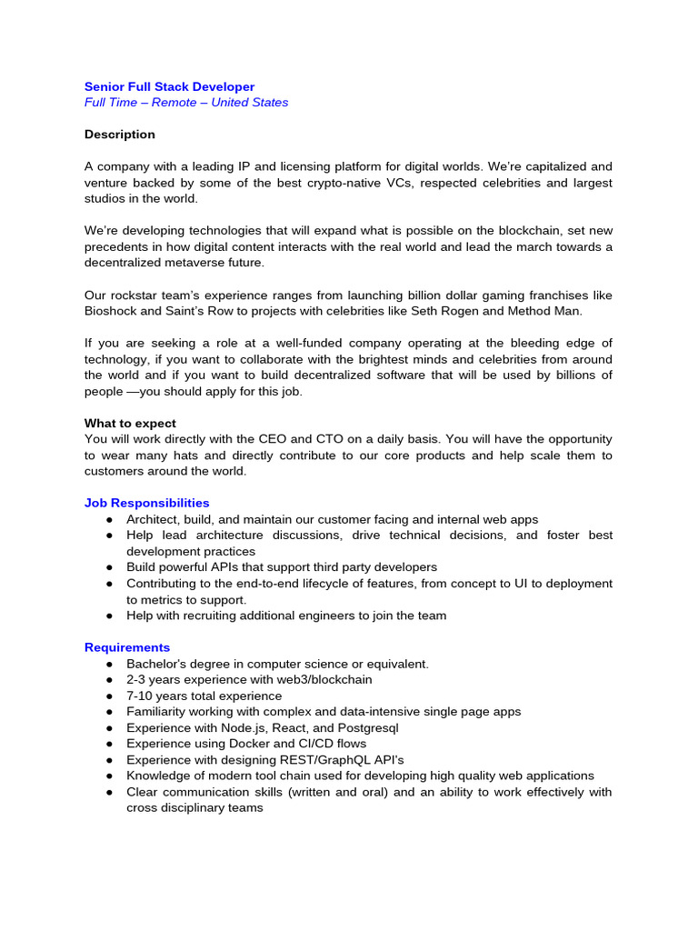 SPP Senior Fullstack Developer | PDF | Computing