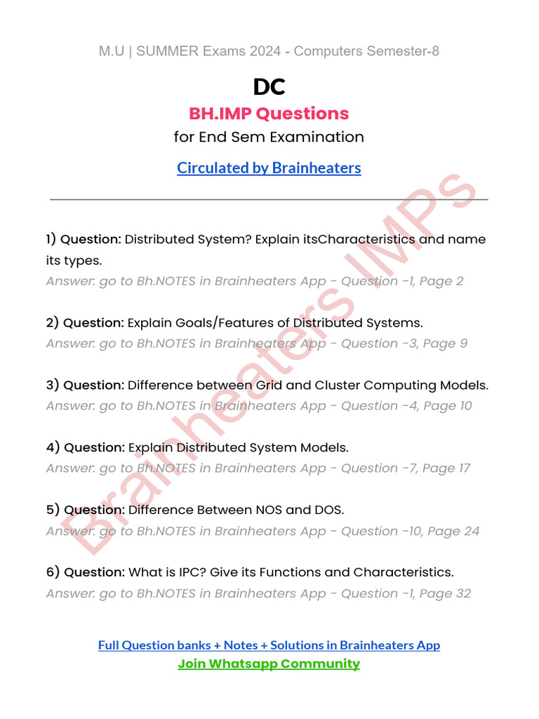 DC Comps Sem8 Final Exam IMPs | PDF | Computing | Concurrency (Computer Science)