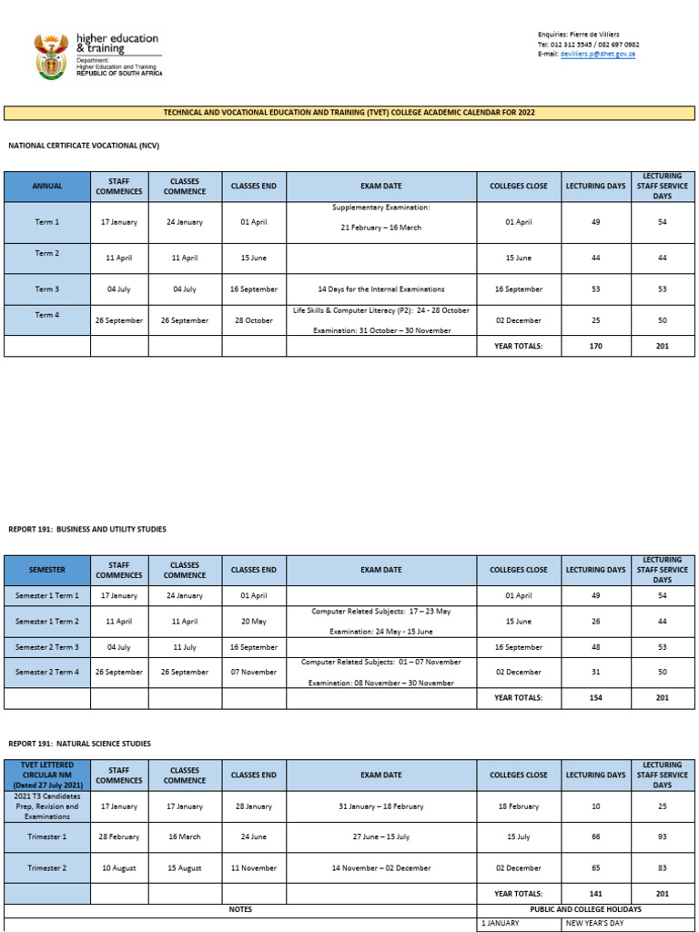 0_APPROVED TVET COLLEGE CALENDAR FOR THE 2022 ACADEMIC YEAR | PDF ...