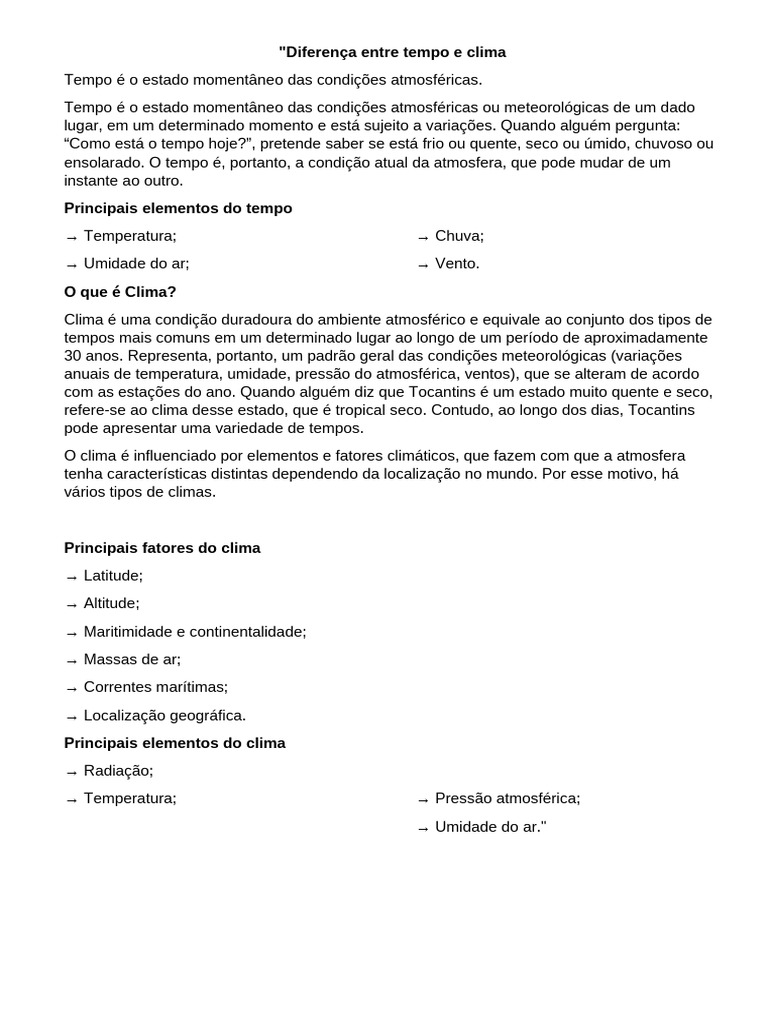 Diferença Entre Tempo e Clima | PDF