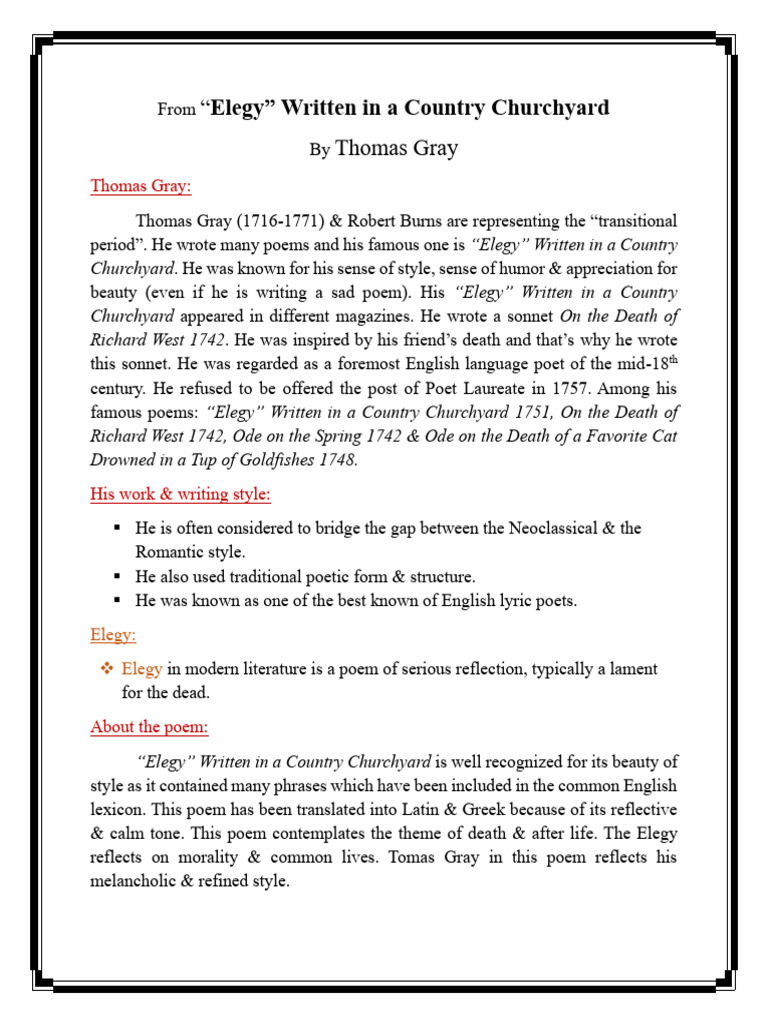 "Elegy" Written in A Country Churchyard | PDF | Poetry | Phonaesthetics