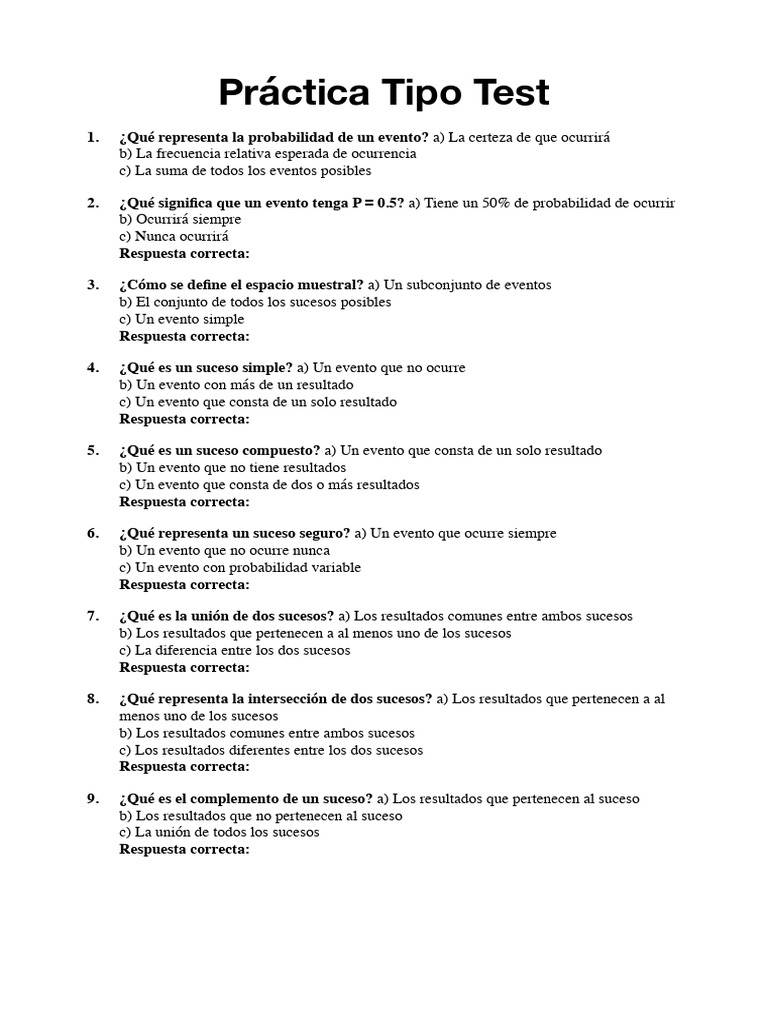Práctica Tipo Test | PDF | Media | Probabilidad