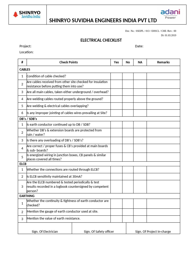 Electrical checklist | PDF