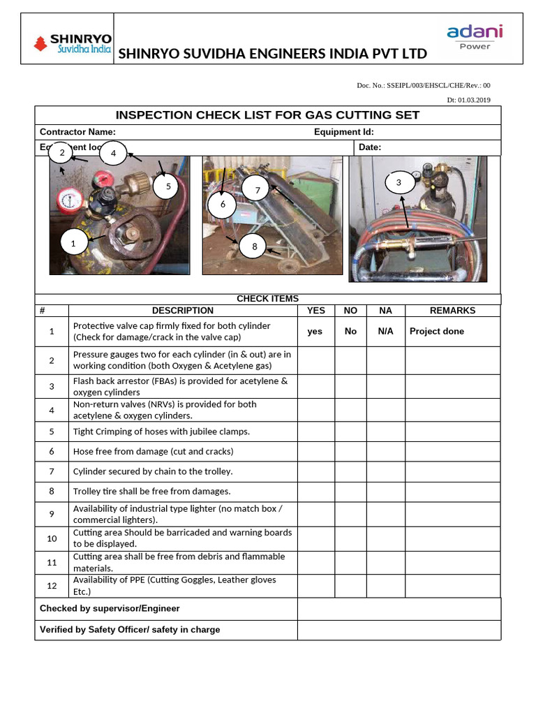 Gas Cutting Set Inspection | PDF