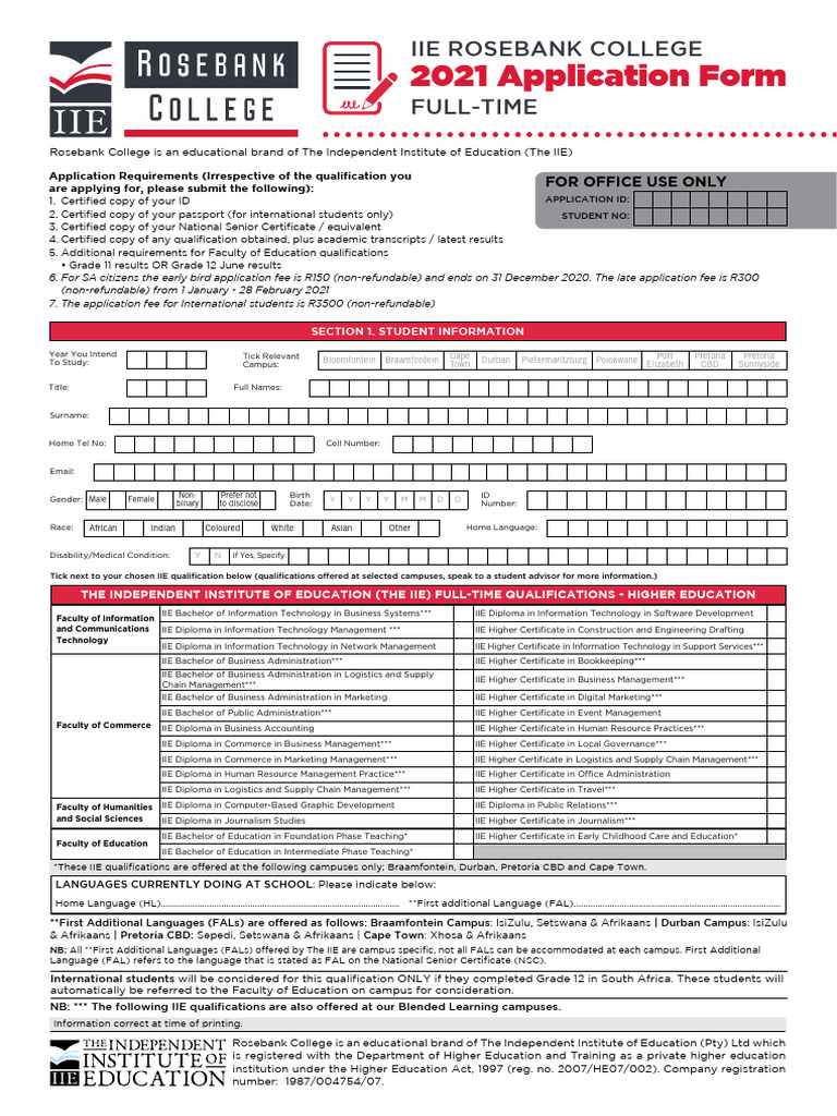 2021 Application Form - Full-Time Final | PDF | Diploma