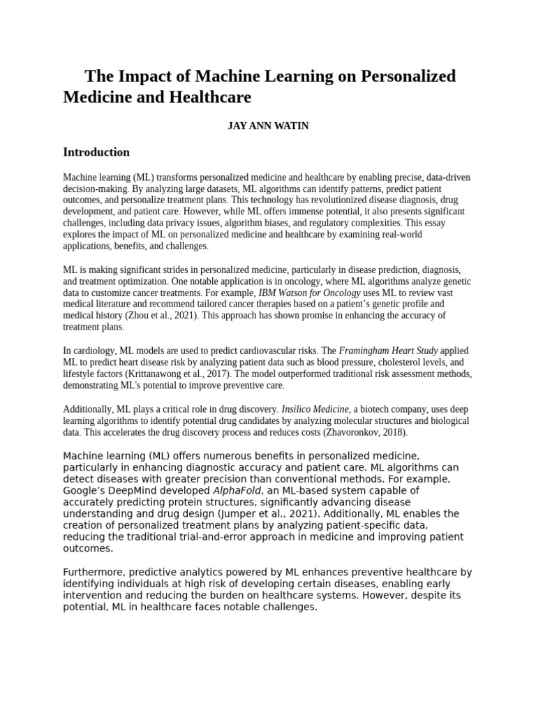Jay Ann Watin's Act. On Machine Learning | PDF | Personalized Medicine ...