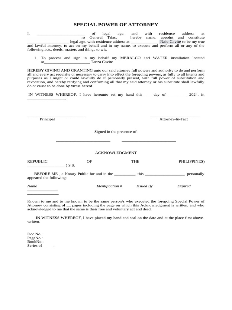 Meralco Connection - Special Power of Attorney | PDF