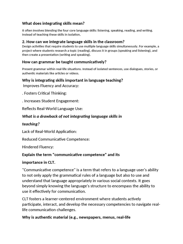 Integrating Language Skills in Teaching | PDF | Language Education ...