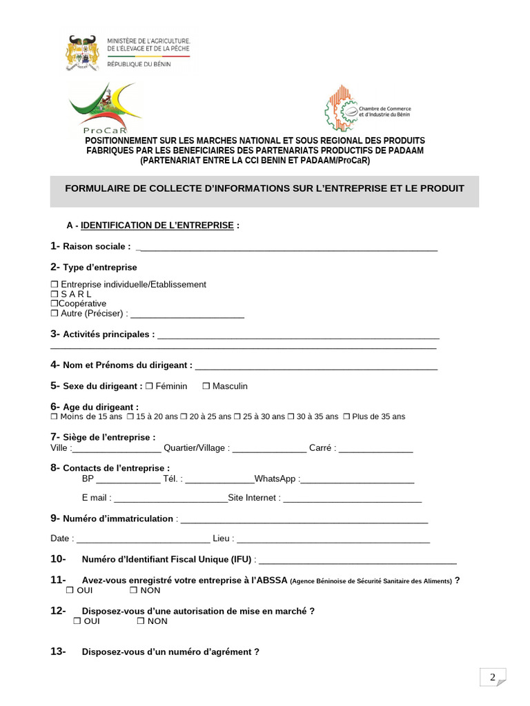 Annexe - Formulaire de Candidature Padaam | PDF