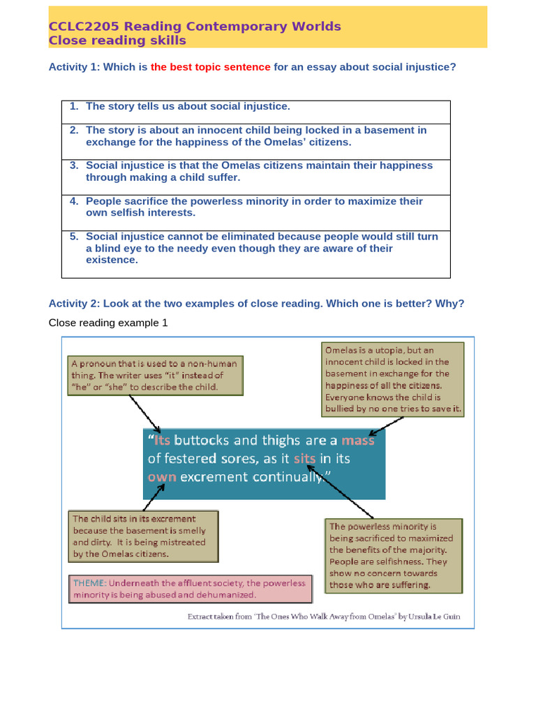 week 7 close-reading skills worksheets (1) (1) | PDF