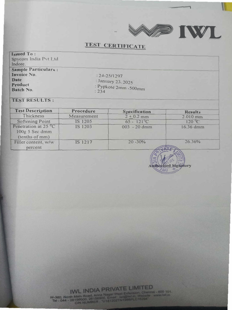 Pypkote Test Results Summary | PDF