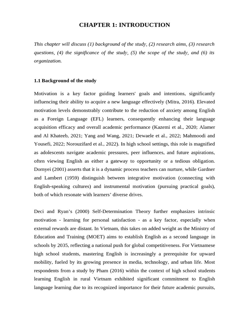 NgocQuynh-Chapter1, 2, 3 - Revised | PDF | Motivational | Motivation