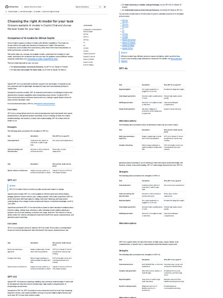 Choosing The Right Ai Model For Your Task Github Docs Pdf