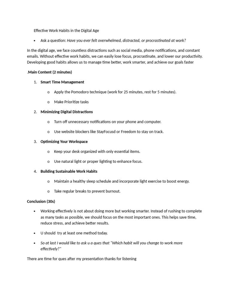 Effective Work Habits in The Digital Age | PDF