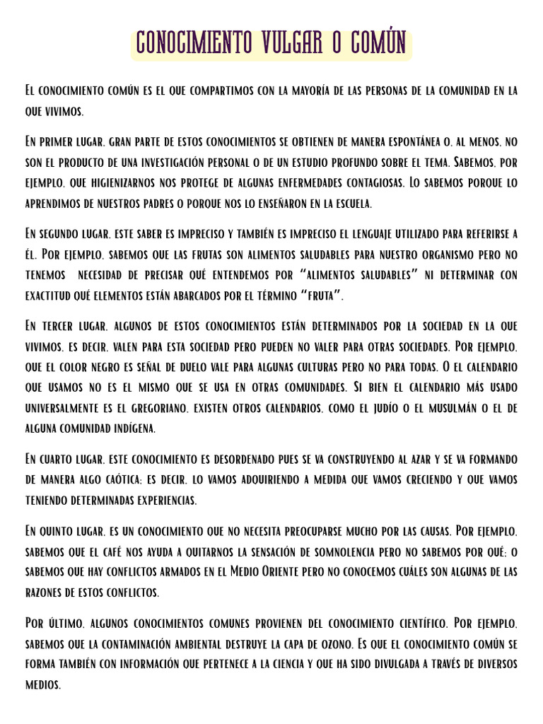 Conocimiento Común o Vulgar | PDF | Conocimiento | Sociedad