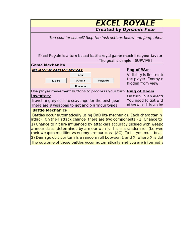 Excel Royale: Turn-Based Battle Game | PDF | Armour