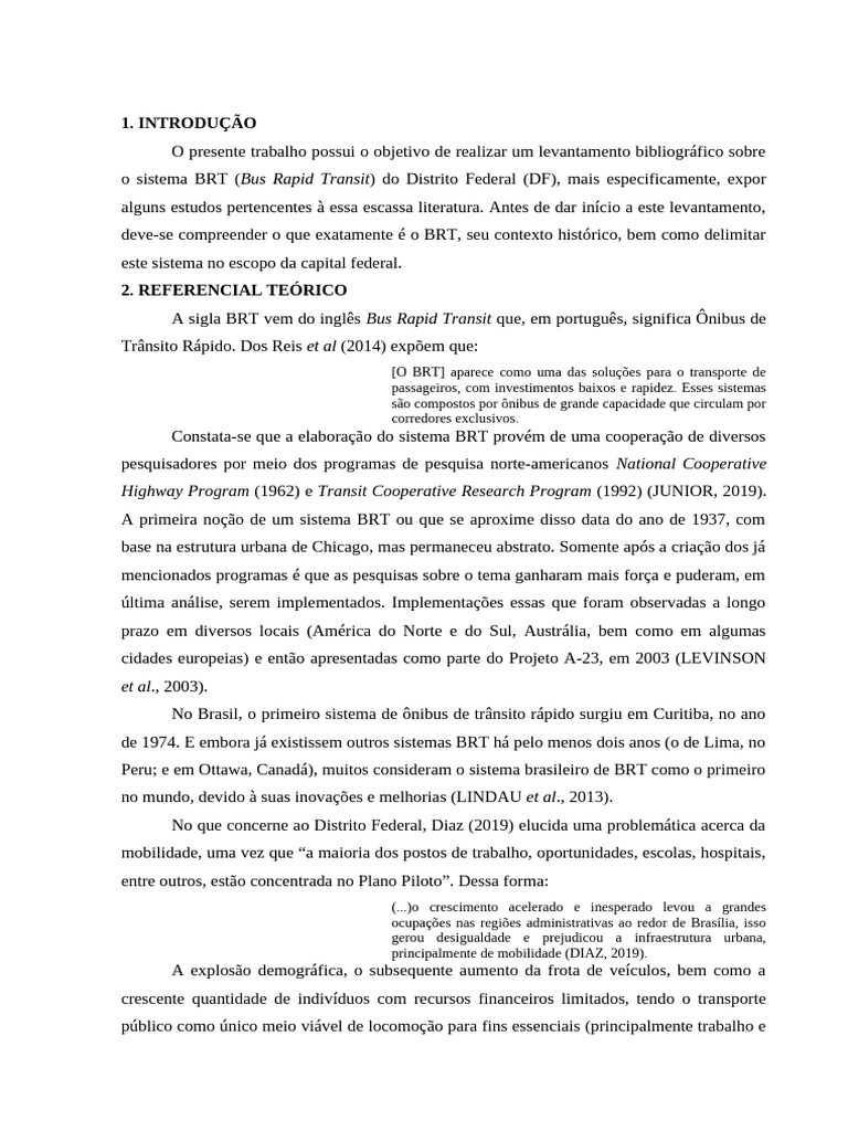 Perspectivas Acerca Do Sistema BRT (Bus Rapid Transit) No Distrito ...