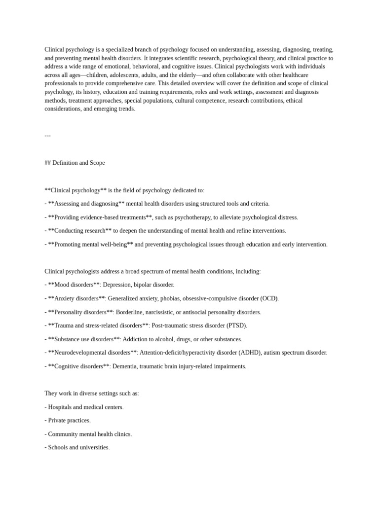 Clinical Psychology - A Comprehensive Overview | PDF | Mental Disorder ...