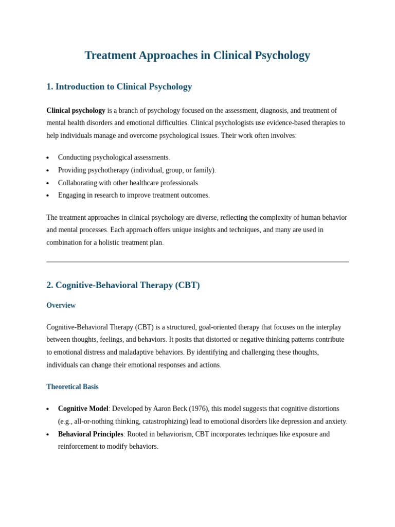 Clinical Psychology Treatment Approaches | PDF | Psychotherapy ...