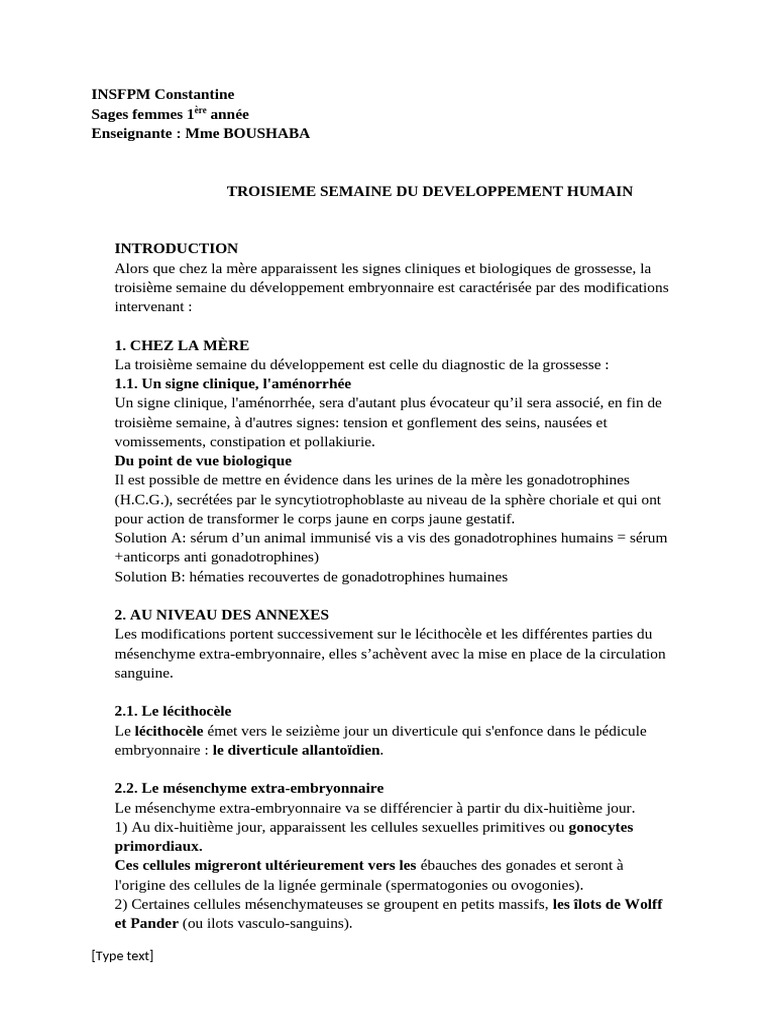 Évolution de la sphère choriale embryonnaire | PDF | Anatomie ...