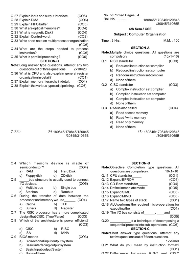 Computer Organization Exam Questions | PDF | Central Processing Unit ...