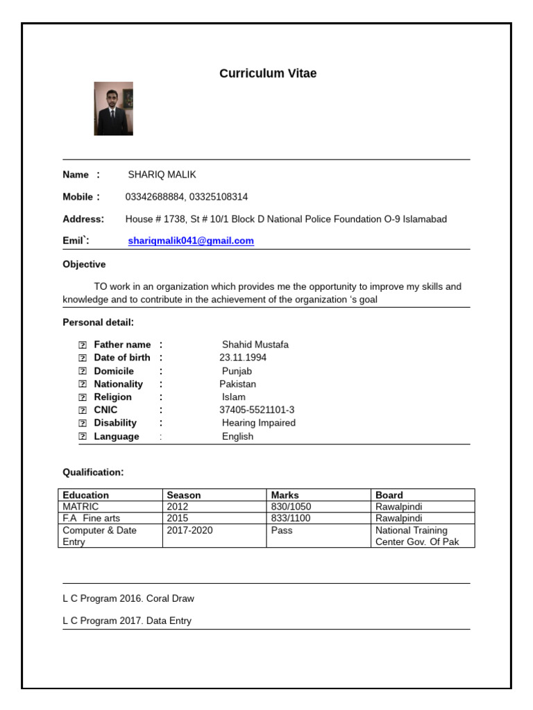 Shariq Malik's Curriculum Vitae | PDF