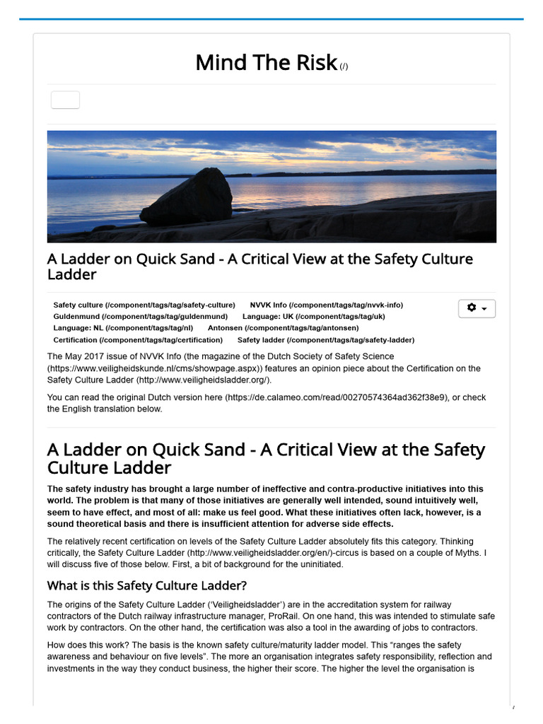 A Ladder On Quick Sand - A Critical View at The Safety Culture Ladder ...